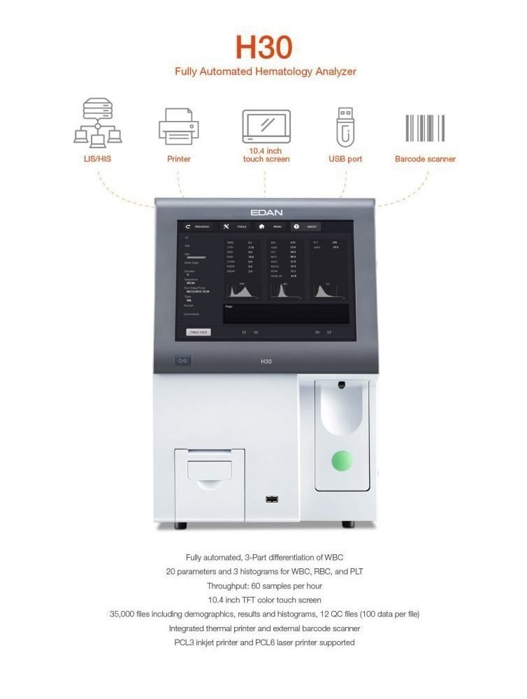 EDAN 3 part different CBC fully auto hematology analyzer machine for ...